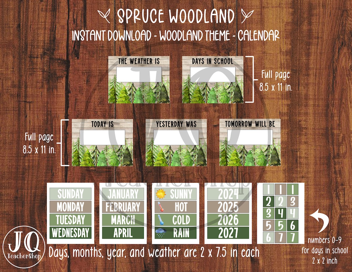 Woodland Animals Classroom Calendar, Forest Theme Decor (digital ...