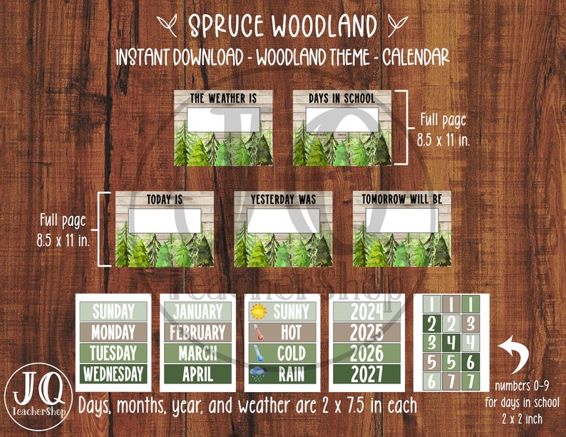 Woodland Animals Classroom Calendar, Forest Theme Decor (digital ...