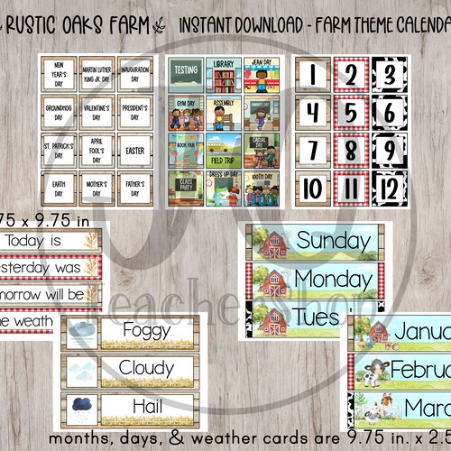 Printable Classroom Calendar Farm Theme Calendar Set - Etsy