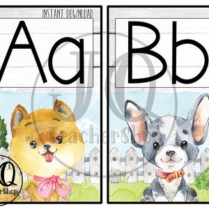 Printable Puppy Theme Alphabet Wall Posters, Classroom Decor, Dog Theme ...
