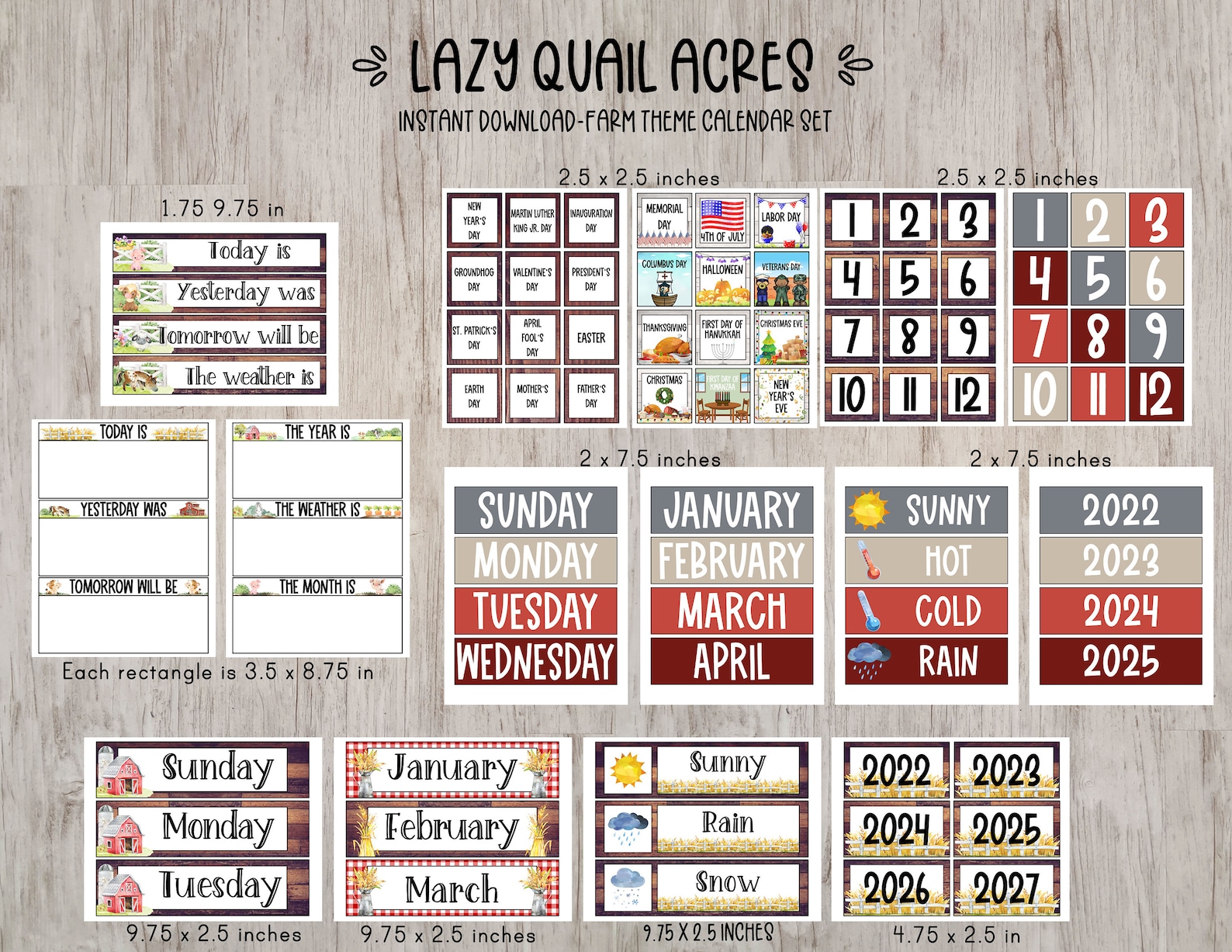 Printable Classroom Calendar Farm Theme Calendar Set - Etsy