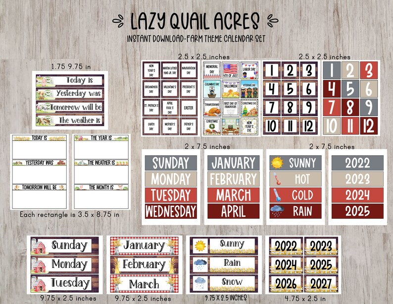 Printable Classroom Calendar Farm Theme Calendar Set - Etsy