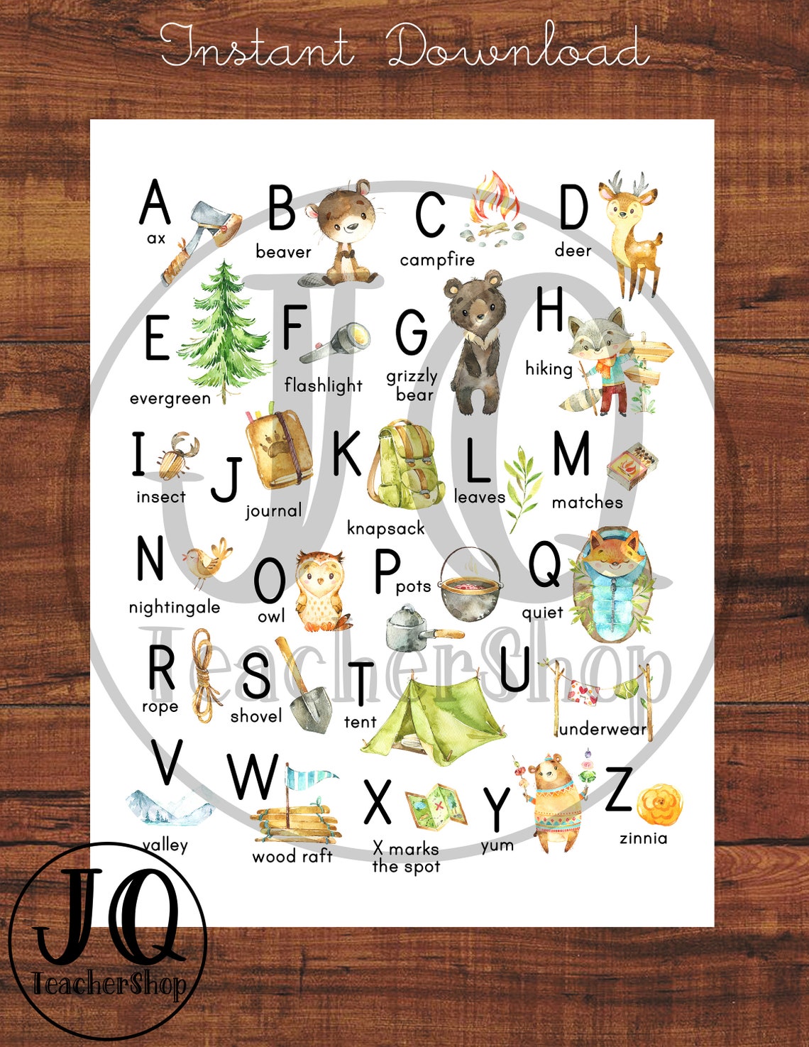 Printable Alphabet Poster Camping Theme Alphabet Homeschool | Etsy