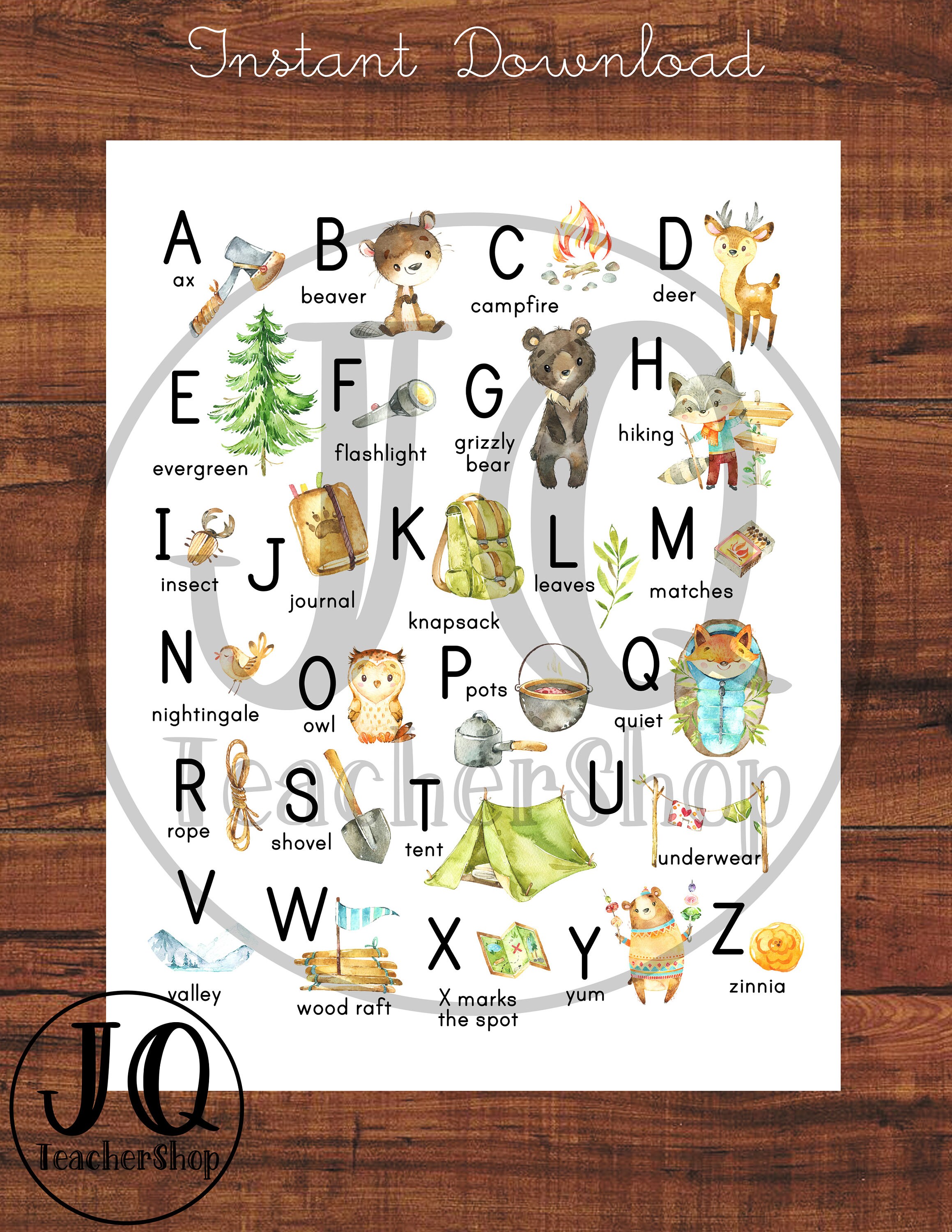 Printable Alphabet Poster Camping Theme Alphabet Homeschool - Etsy