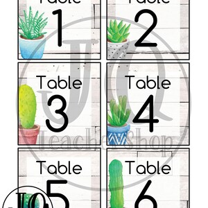 Printable Table Number Signs, Square Table Number Signs, Cactus ...