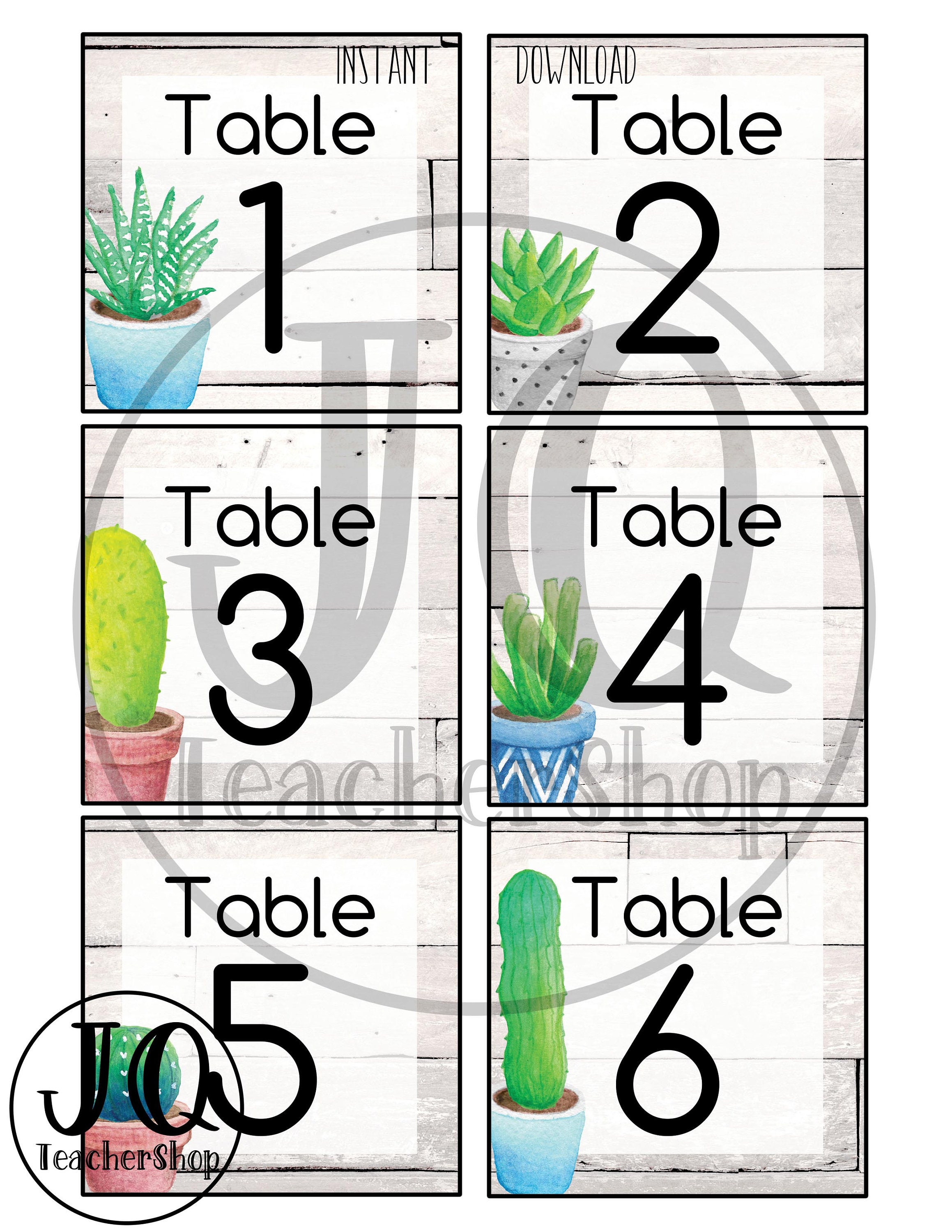 Printable Table Number Signs, Square Table Number Signs, Cactus ...