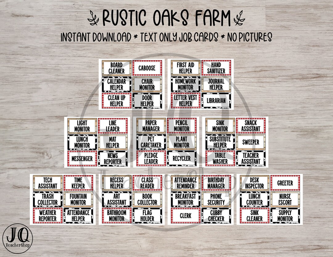 Printable Farm Theme Classroom Decor, Classroom Jobs Text Only, Farm ...