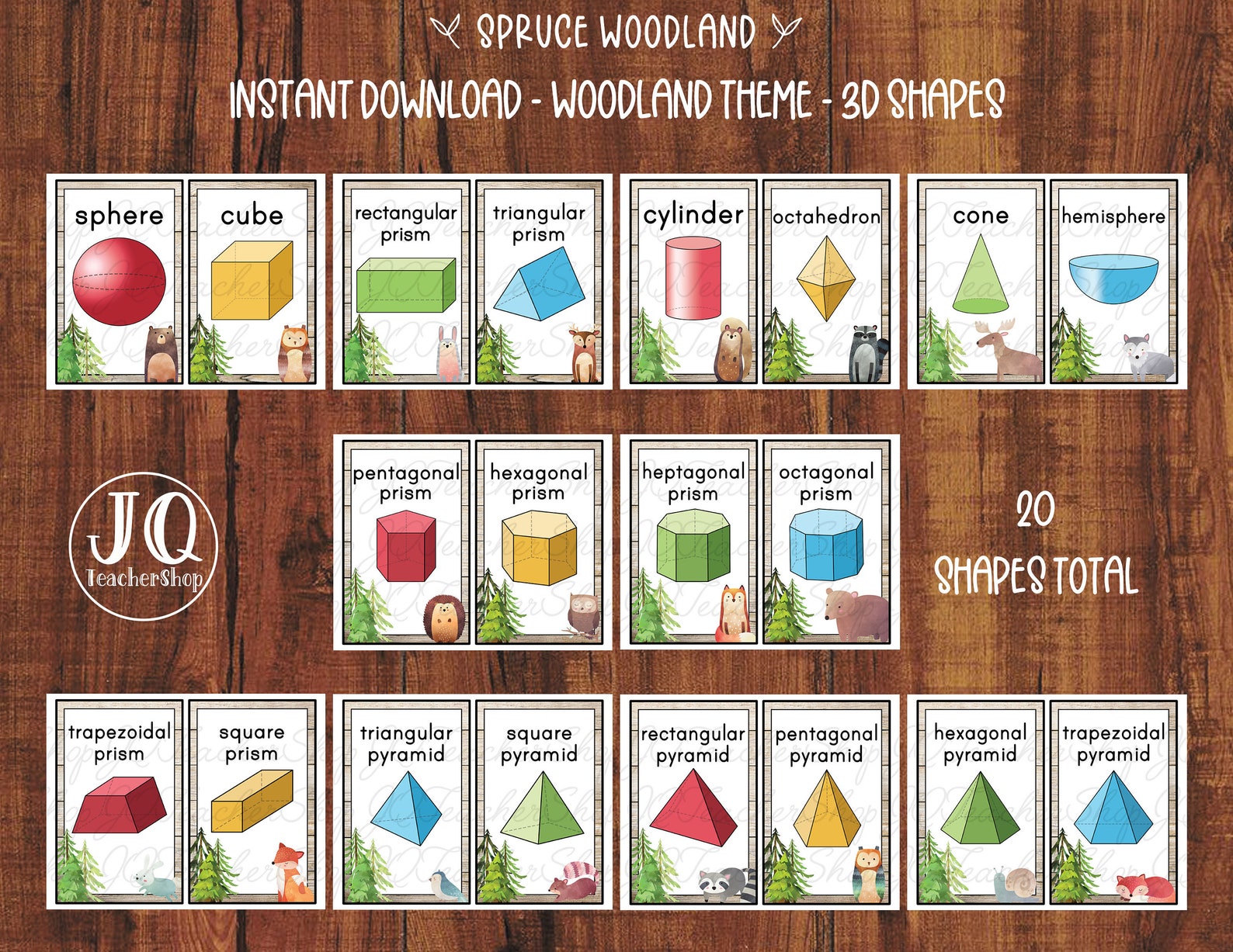 Printable 3d Shapes, Woodland Theme Classroom Decor, Homeschool Class ...