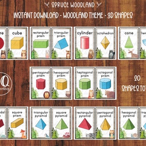 Printable 3d Shapes, Woodland Theme Classroom Decor, Homeschool Class ...