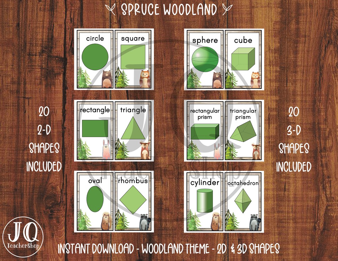 Woodland Classroom Shapes: 2D & 3D Green Shapes Printout (digital ...