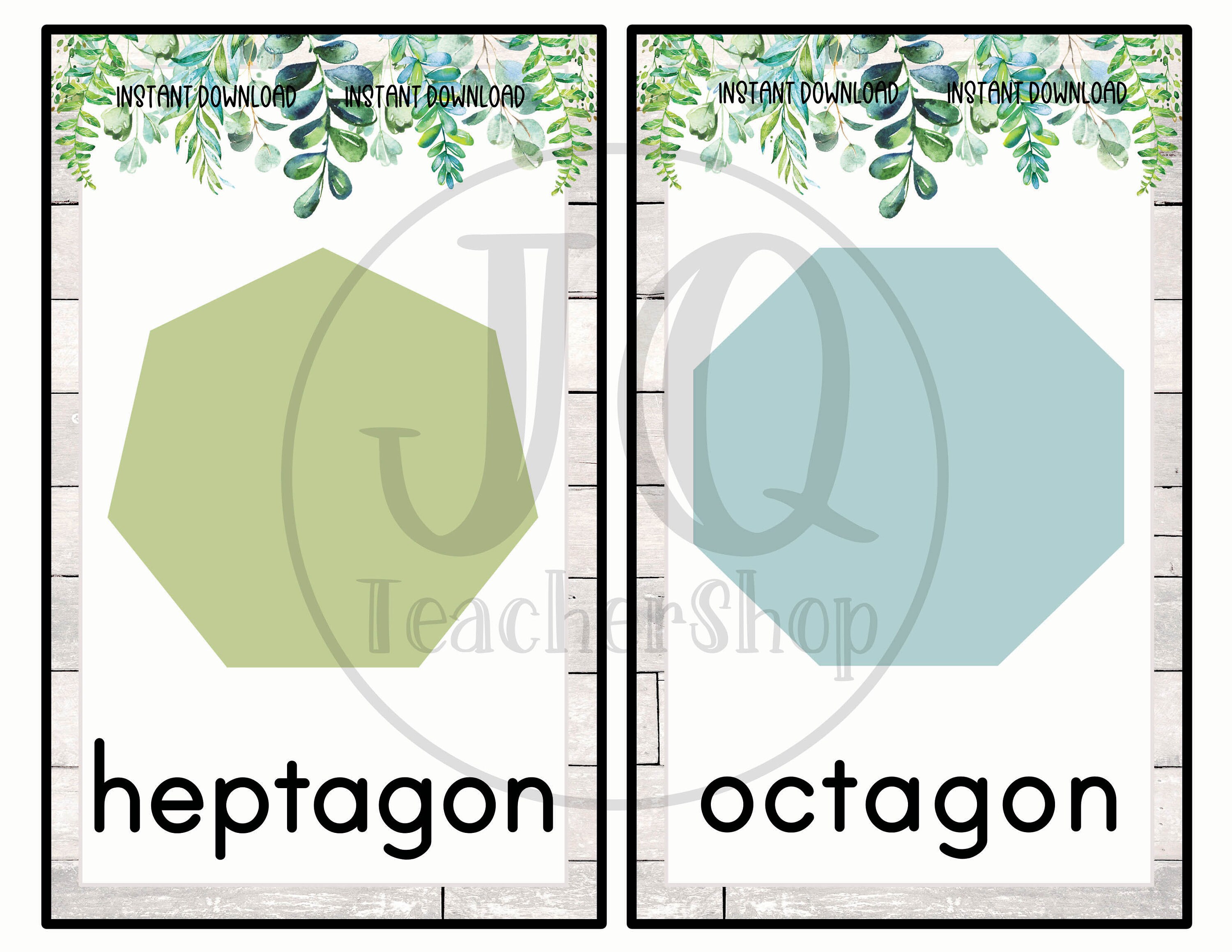 Printable 2d Shape Cards Greenery Theme Classroom - Etsy