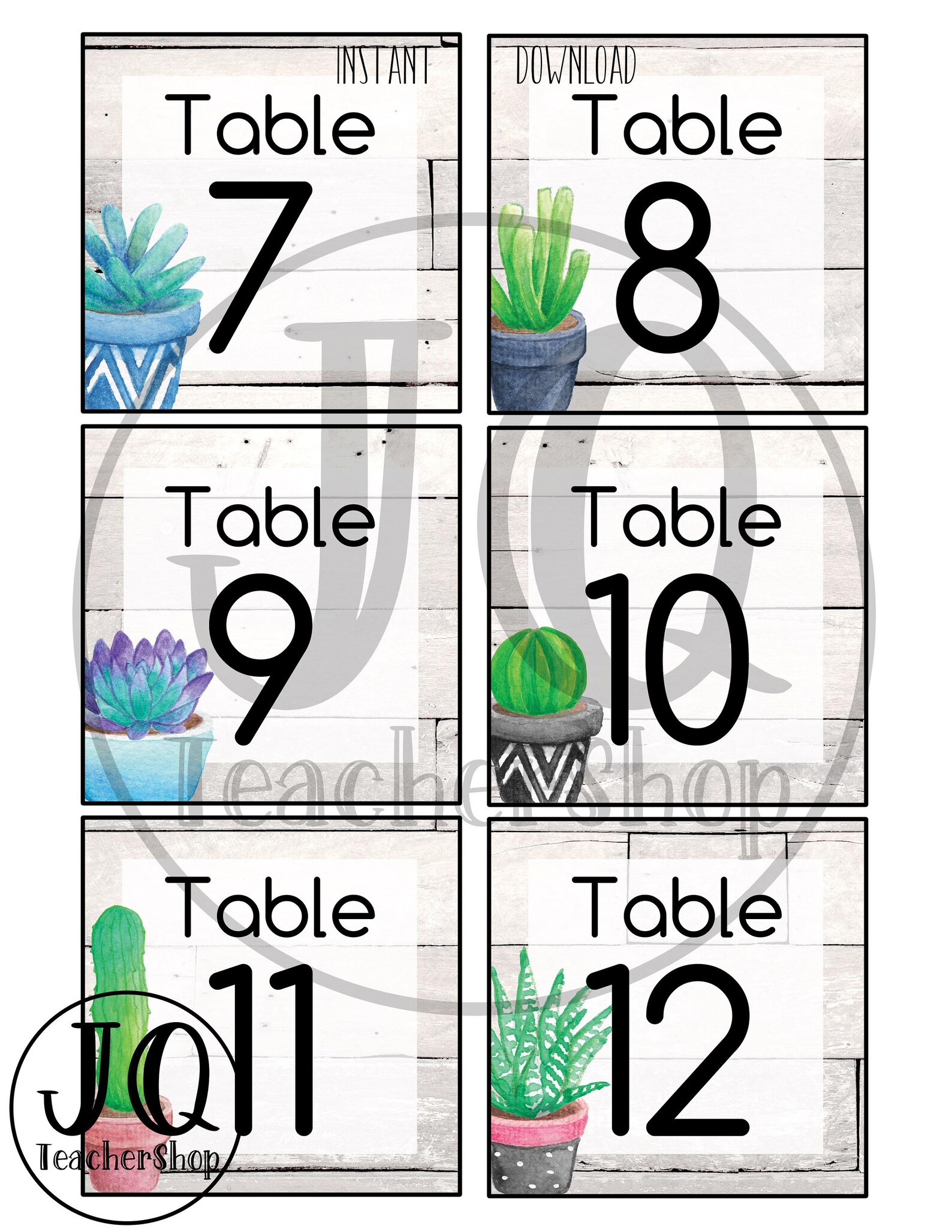 Printable Table Number Signs, Square Table Number Signs, Cactus ...