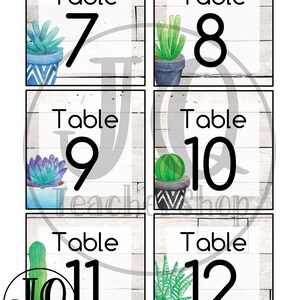 Printable Table Number Signs, Square Table Number Signs, Cactus ...