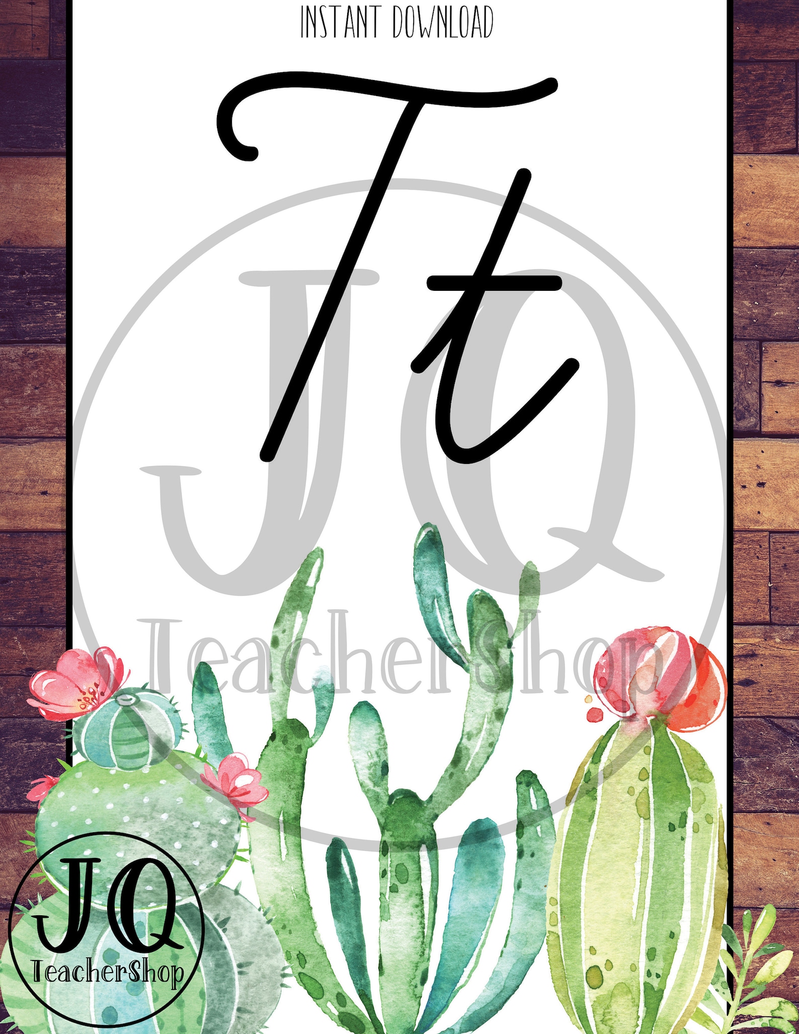 Printable Alphabet Wall Poster Cursive Alphabet Cactus Theme - Etsy