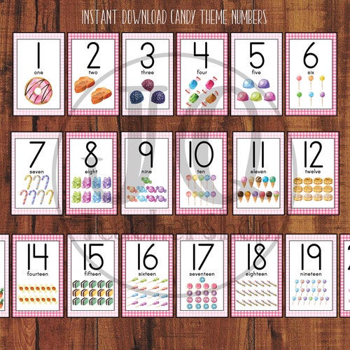 Printable Candy Theme Number Posters Classroom Decor Sweet - Etsy