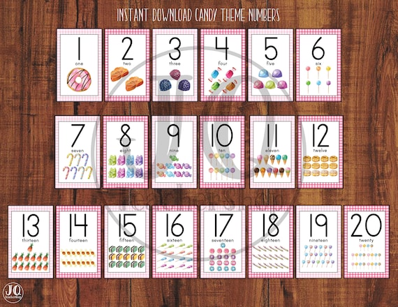 Printable Candy Theme Number Posters Classroom Decor Sweet - Etsy