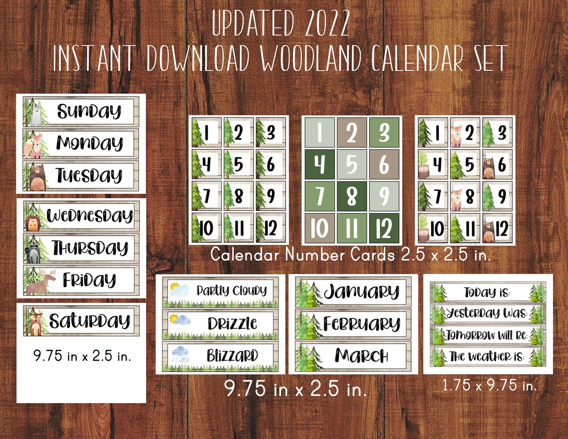 Printable Classroom Calendar Woodland Theme Classroom Wall - Etsy