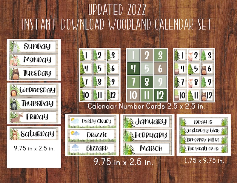 Printable Classroom Calendar Woodland Theme Classroom Wall - Etsy