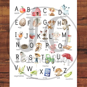 Printable Alphabet Poster, Farm Theme Alphabet, Homeschool Decoration ...