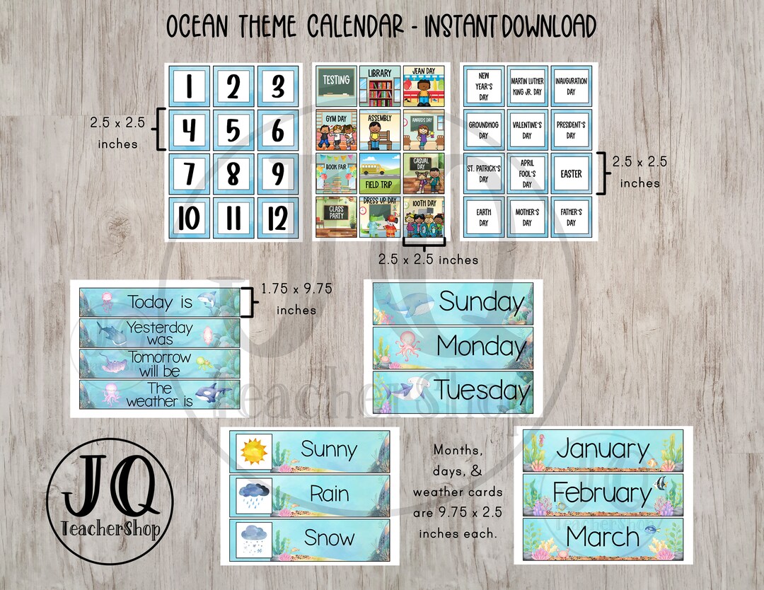 Printable Classroom Calendar, Ocean Theme Classroom, Classroom Decor ...