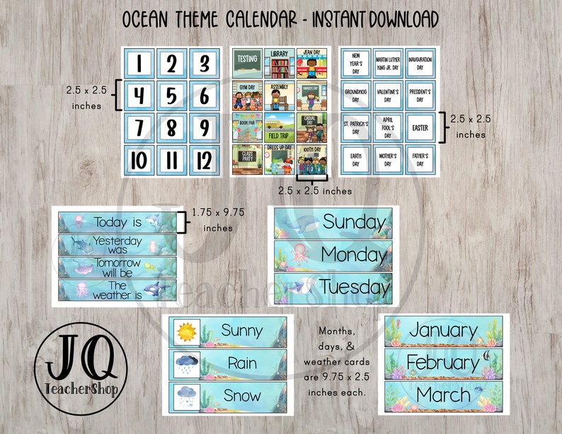 Printable Classroom Calendar, Ocean Theme Classroom, Classroom Decor ...