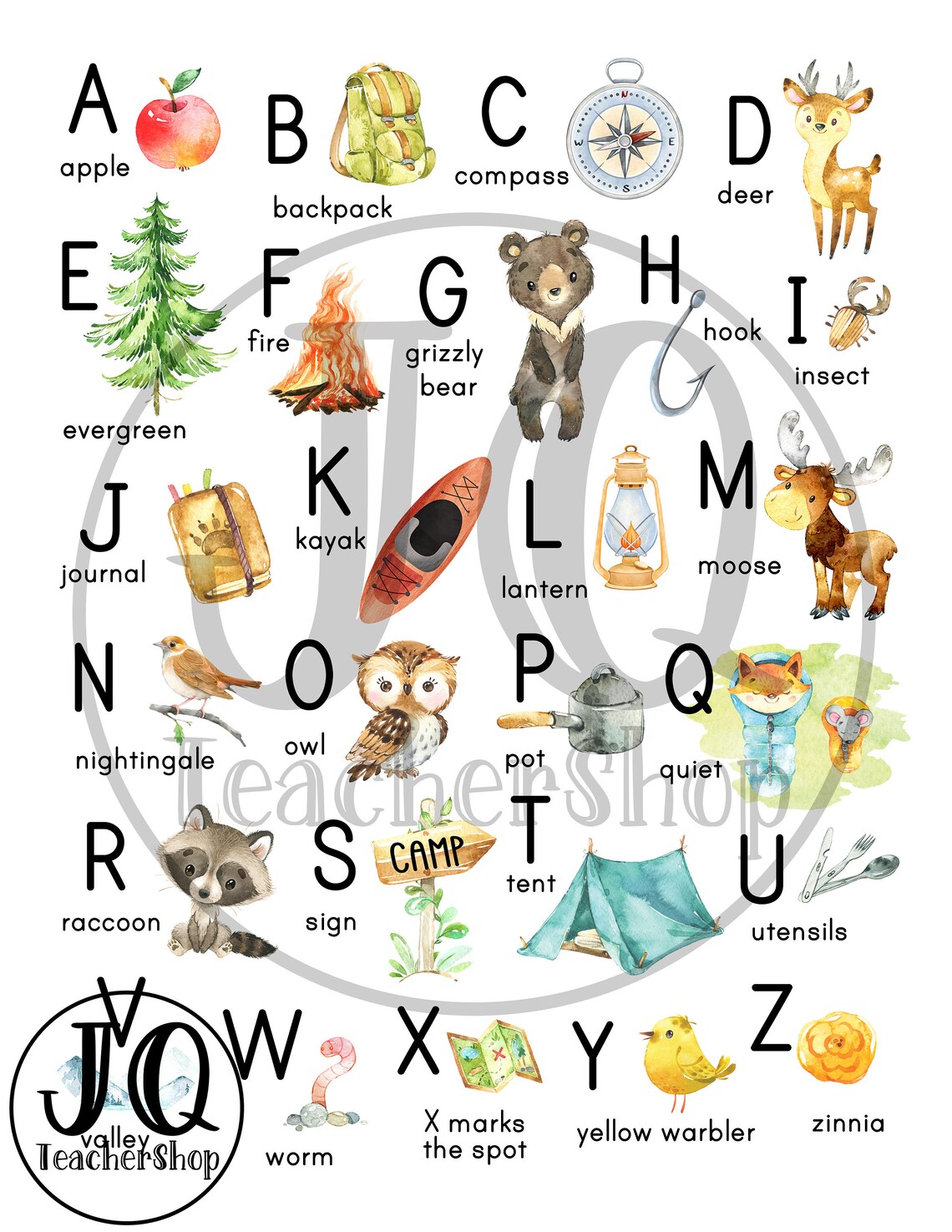 Printable Alphabet Poster, Camping Theme Alphabet, Homeschool ...