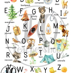 Printable Alphabet Poster, Camping Theme Alphabet, Homeschool ...