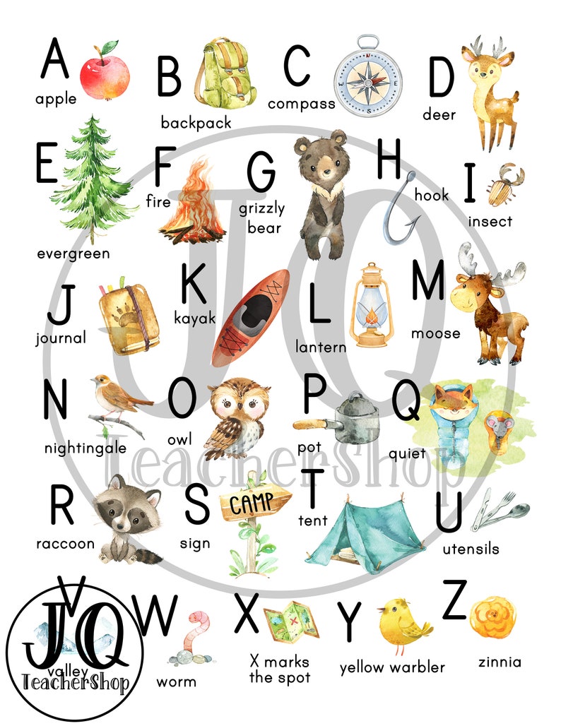 Printable Alphabet Poster, Camping Theme Alphabet, Homeschool ...