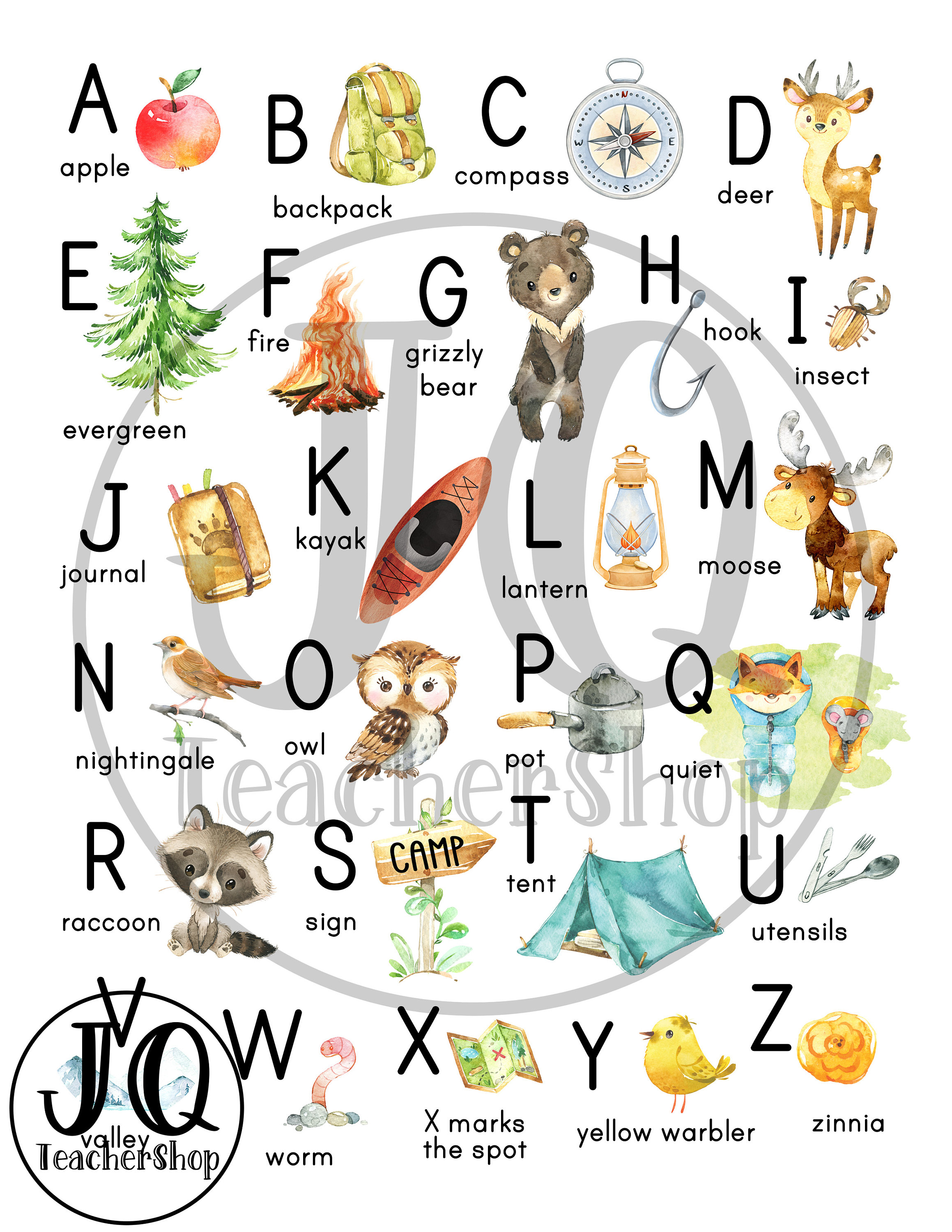 Printable Alphabet Poster, Camping Theme Alphabet, Homeschool ...
