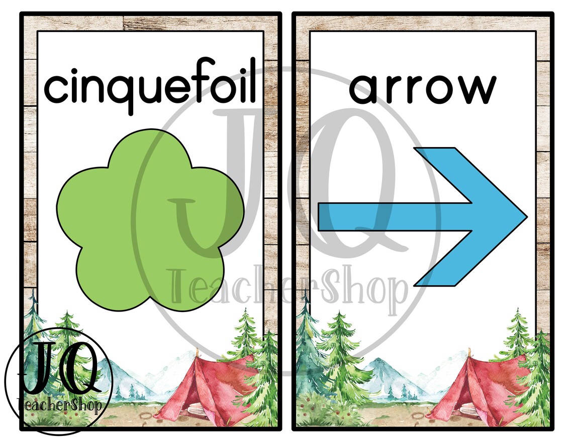 Printable 2d Shapes, Camp Theme Classroom Decor, Camp Theme Shapes ...