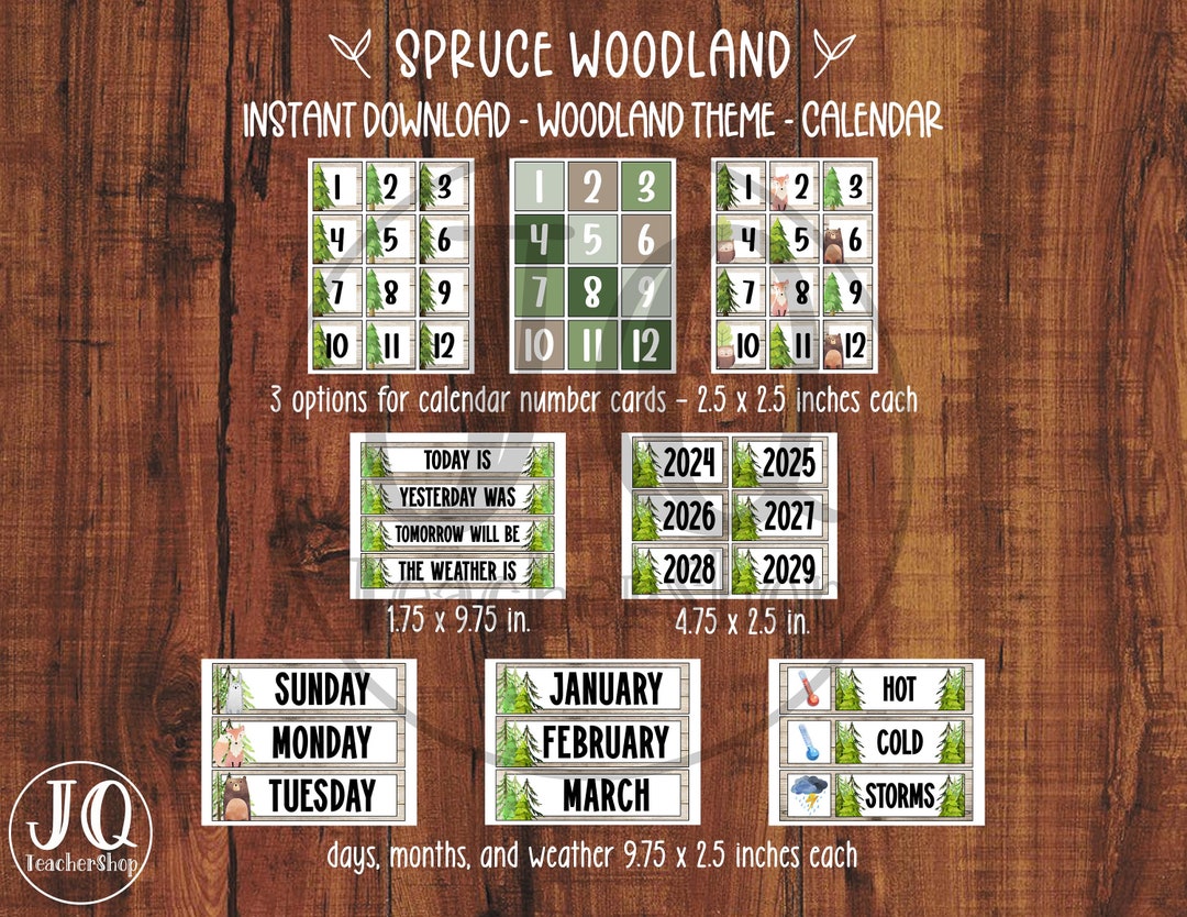 Printable Classroom Calendar, Woodland Theme Classroom Wall Calendar ...