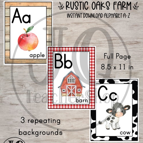 Printable Farm Theme Alphabet Classroom Decor Full Page - Etsy