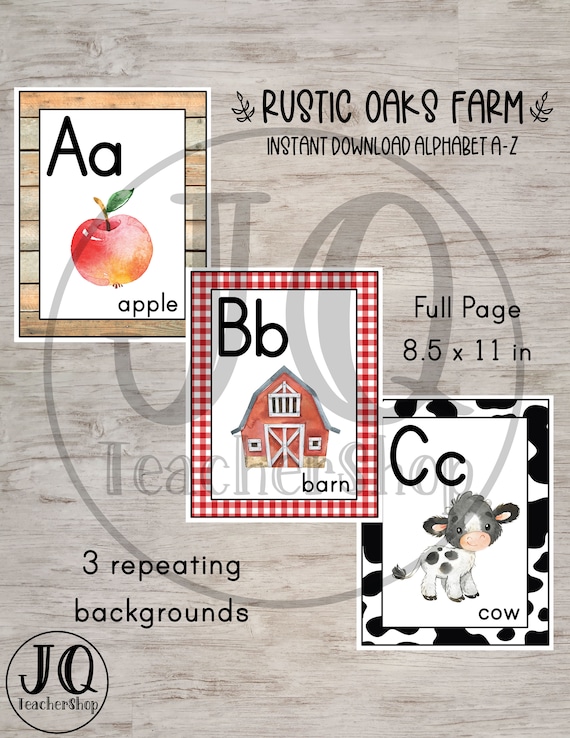 Printable Farm Theme Alphabet Classroom Decor Full Page | Etsy Canada