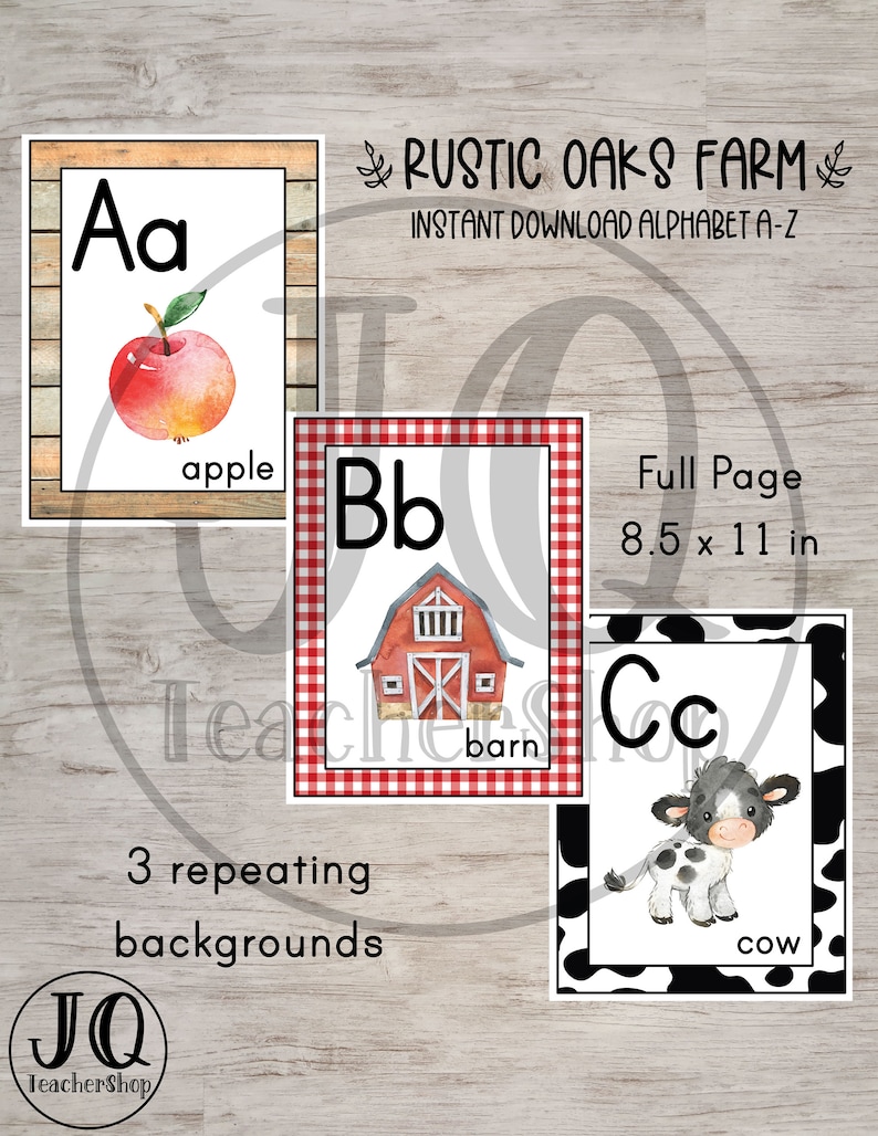 Printable Farm Theme Alphabet Classroom Decor Full Page - Etsy