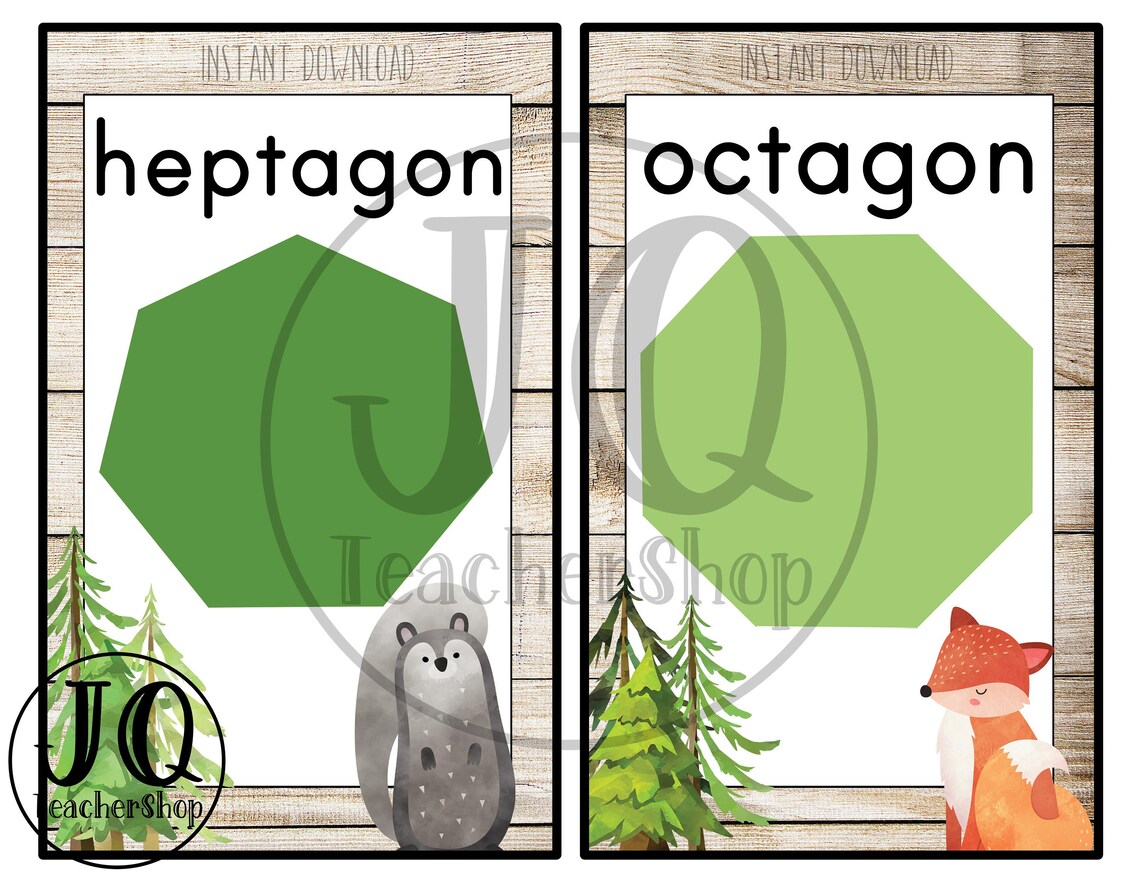 Printable 2d Shape Cards Woodland Theme Classroom Decor - Etsy