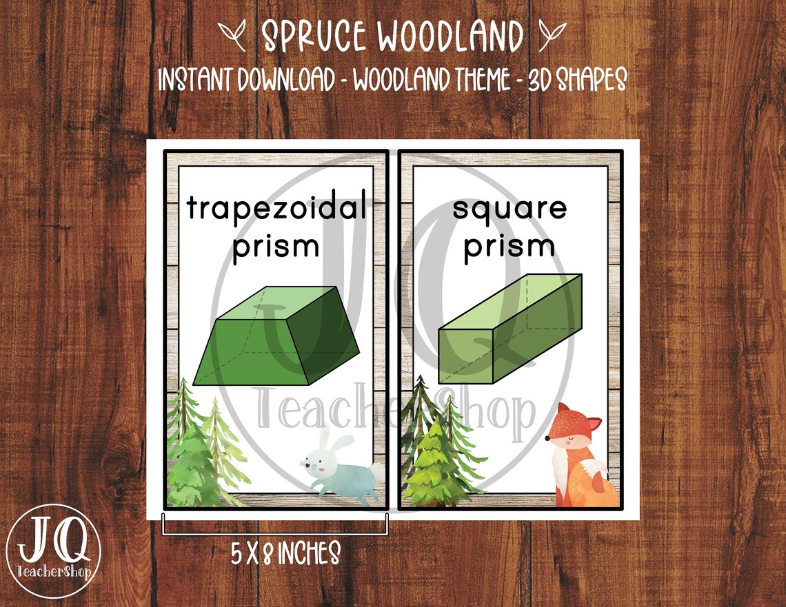 Printable 3d Shapes Cards, Woodland Theme Classroom Decor, Homeschool ...
