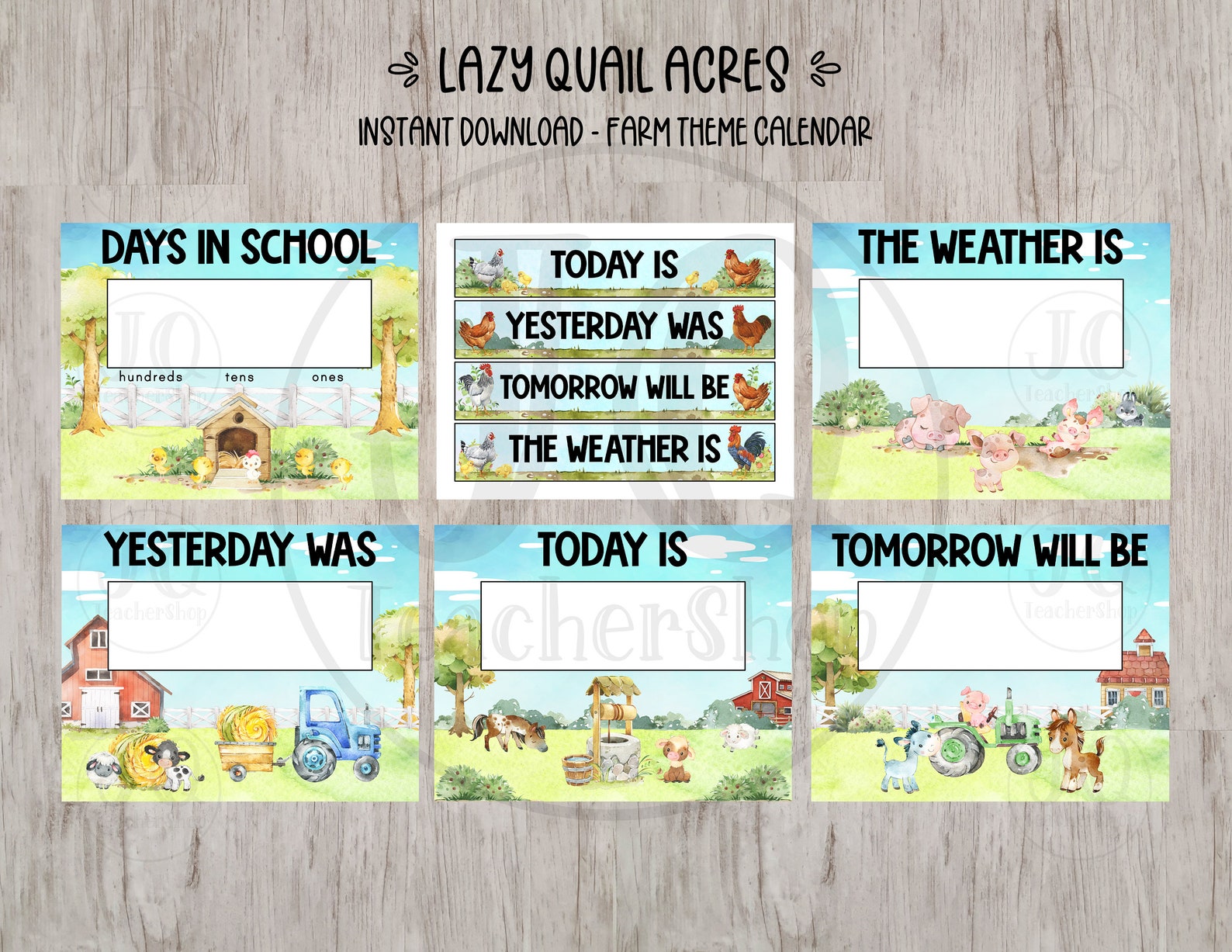 Printable Classroom Calendar, Farm Theme Calendar Set, Classroom Decor ...