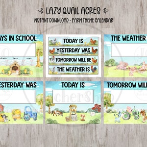 Printable Classroom Calendar, Farm Theme Calendar Set, Classroom Decor ...