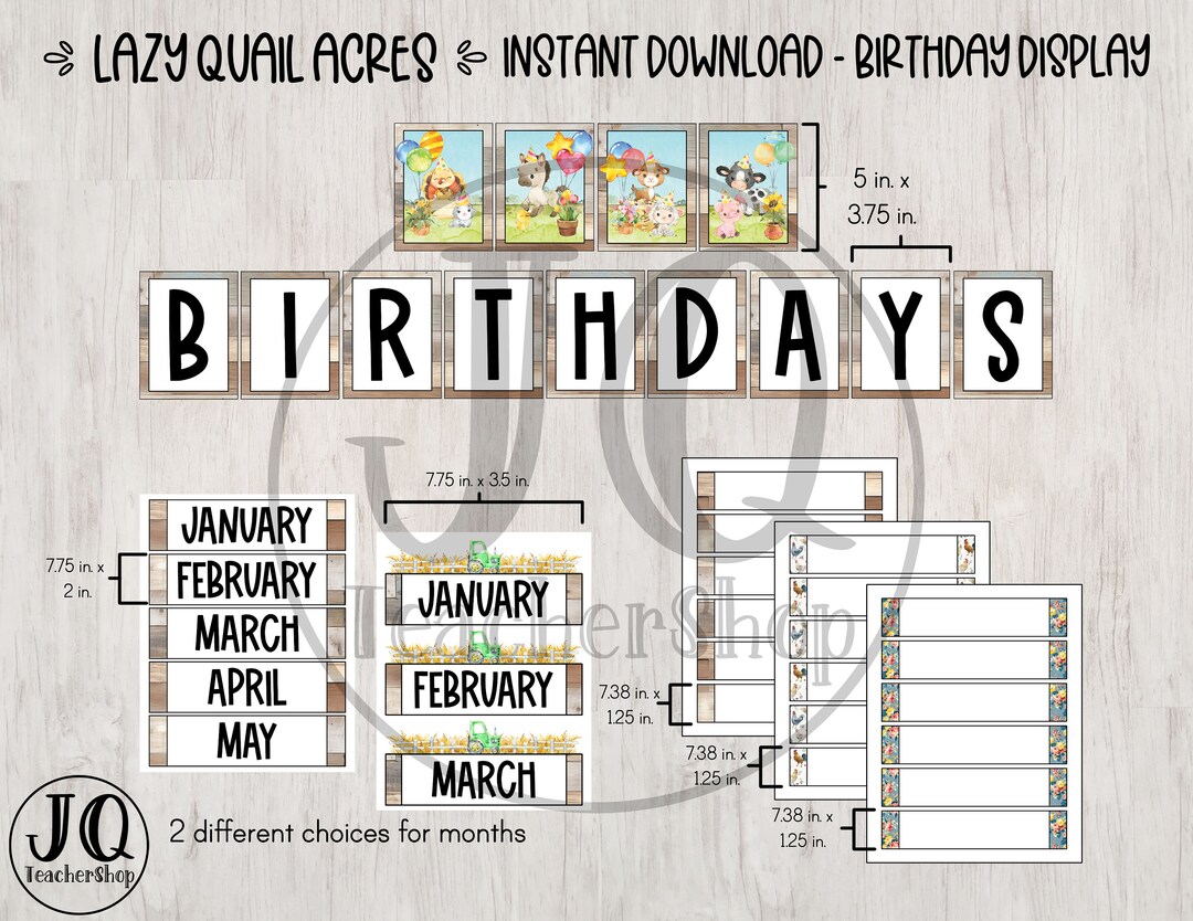 Printable, Farm Theme Birthday Display, Farm Theme Classroom Birthday ...