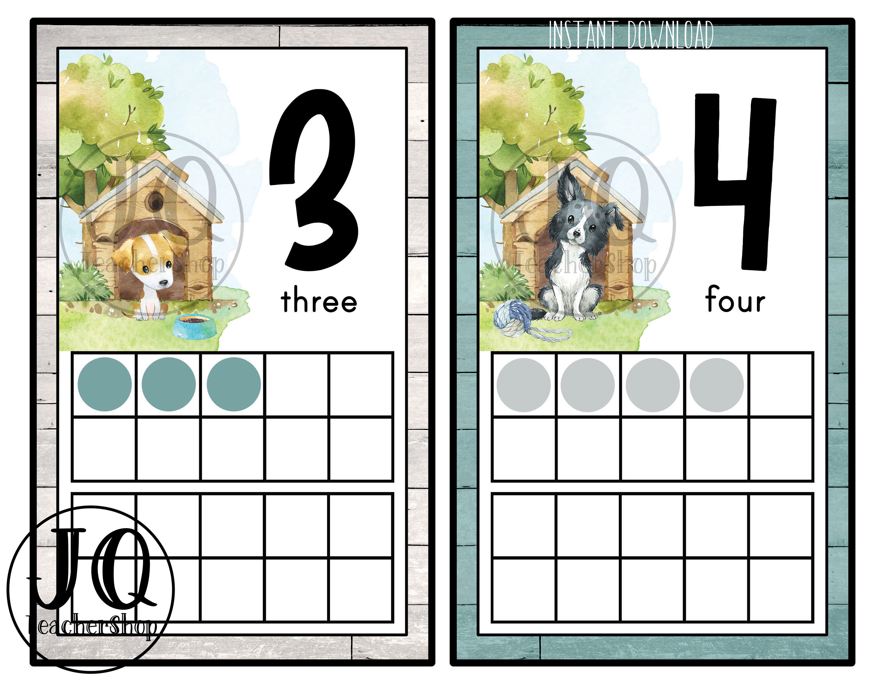 Printable Puppy Theme Tens Frames, Puppy Theme Classroom Decor, Numbers ...