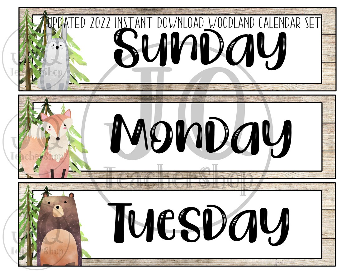 Printable Classroom Calendar Woodland Theme Classroom Wall - Etsy