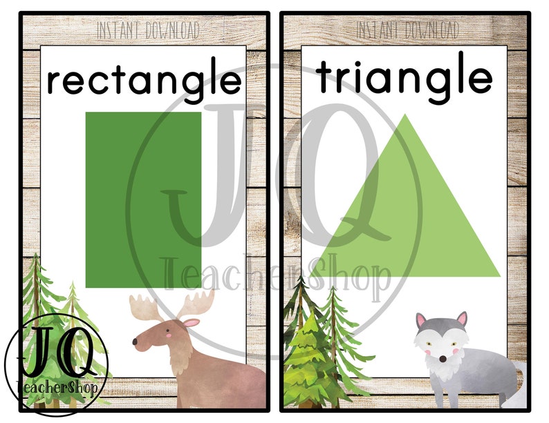 Printable 2d Shape Cards Woodland Theme Classroom Decor - Etsy