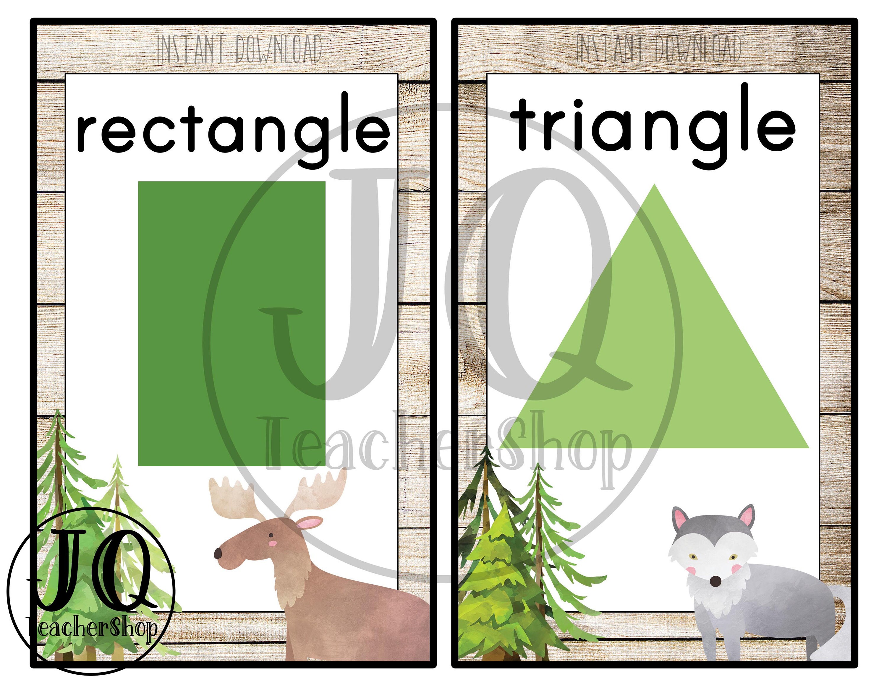 Printable 2d Shape Cards Woodland Theme Classroom Decor - Etsy