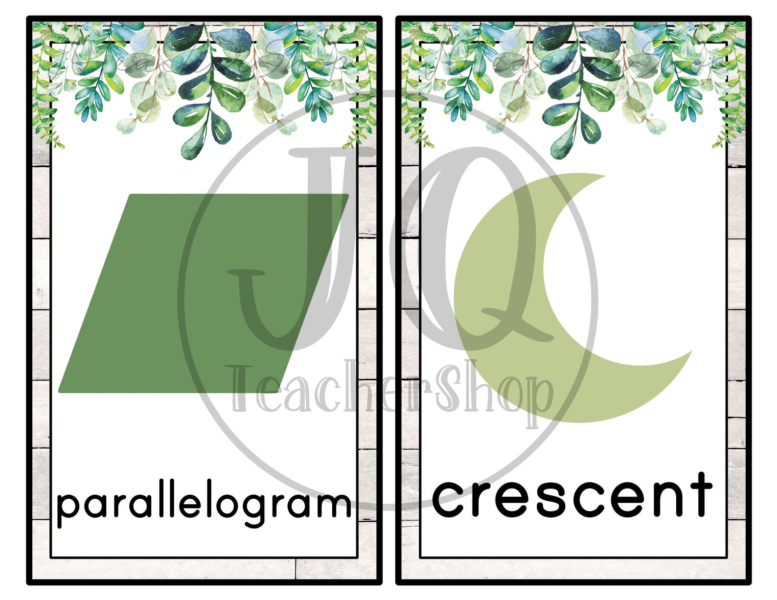 Printable 2d Shape Cards, Greenery Theme Classroom Decorations ...