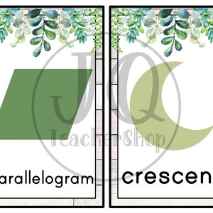 Printable 2d Shape Cards, Greenery Theme Classroom Decorations ...