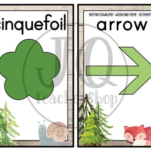 Woodland Theme 2D Shape Flashcards, Classroom Decor (digital Download ...