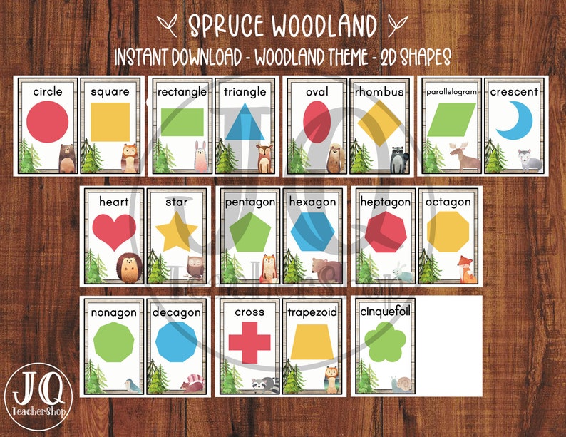 Printable 2d Shape Posters Woodland Theme Classroom Decor - Etsy