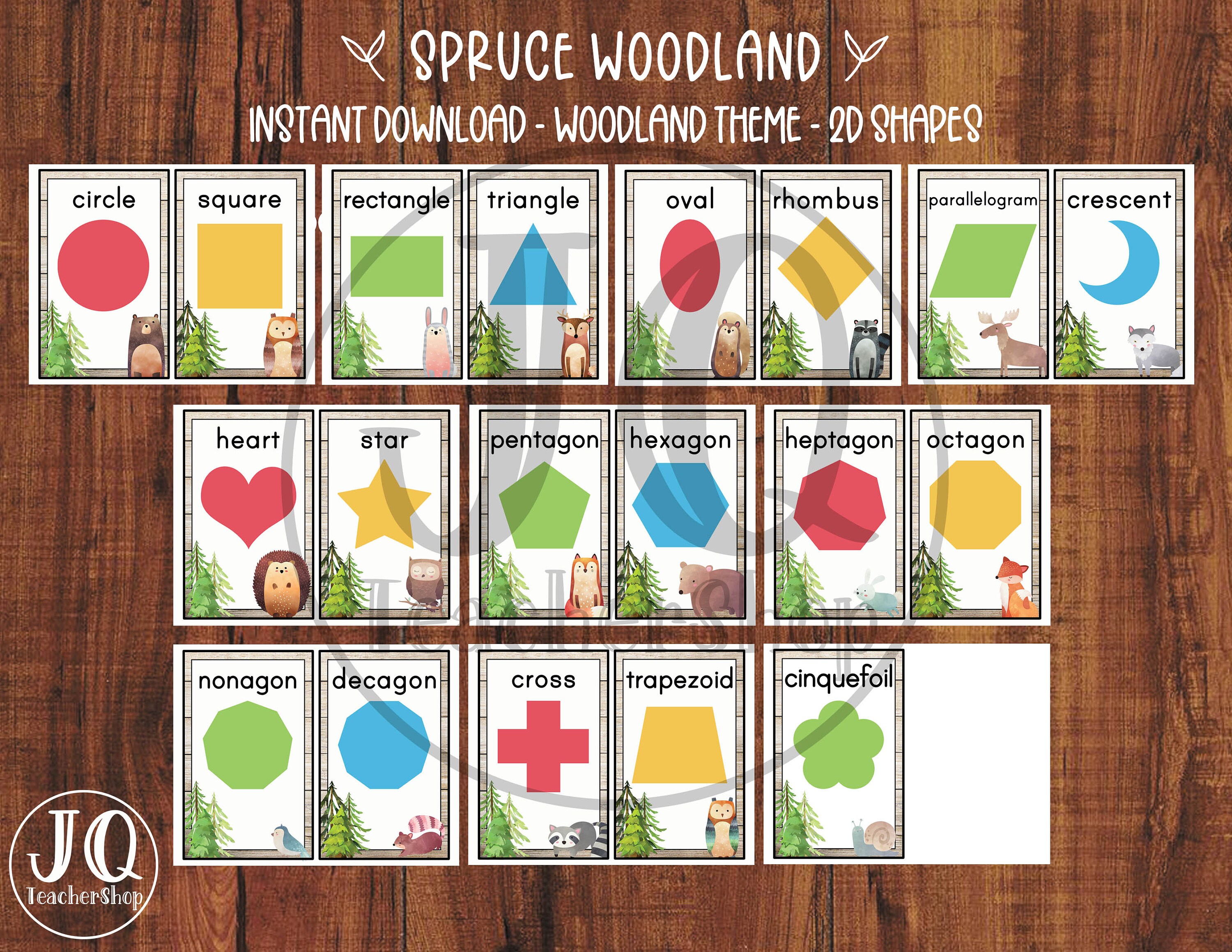 Printable 2d Shape Posters Woodland Theme Classroom Decor - Etsy Canada