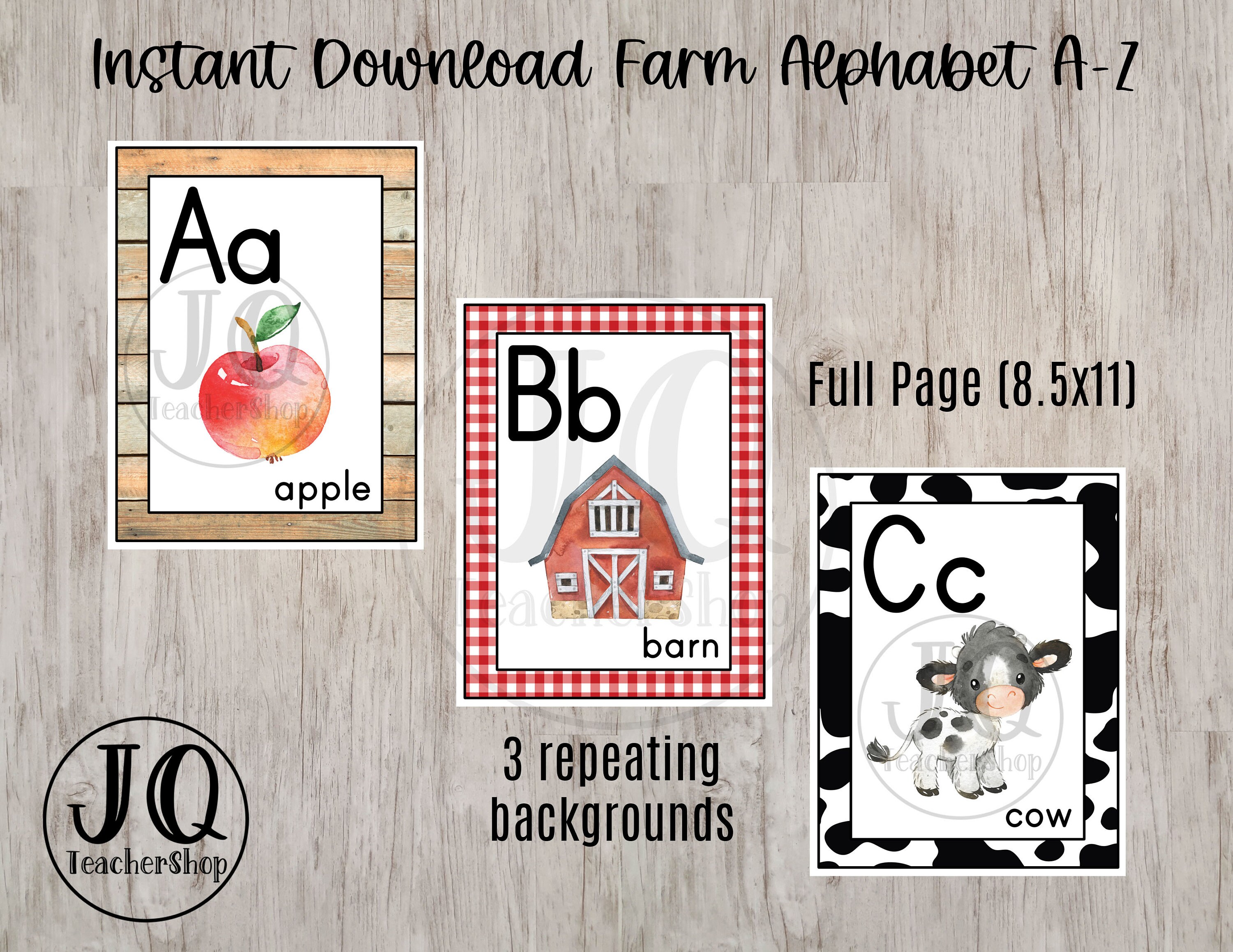 Printable Farm Theme Alphabet Classroom Decor Full Page | Etsy UK