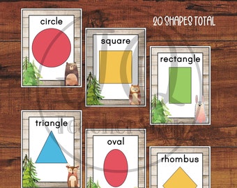 Printable 2d Shape Posters, Woodland Theme Classroom Decor, Homeschool ...
